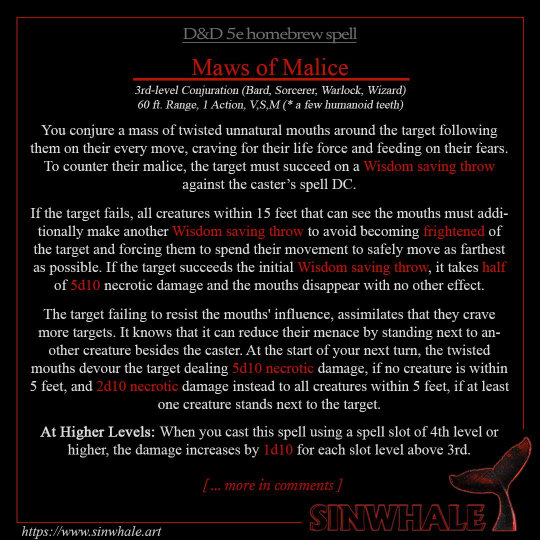 D&D 5e Homebrew Spell: Maws of Malice – Sinwhale stories